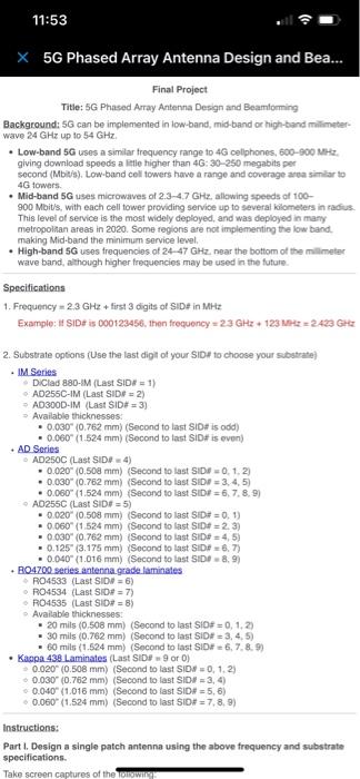 11:53 X 5G Phased Array Antenna Design and Bea... | Chegg.com