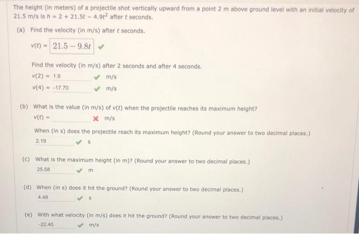 Solved The height (in meters) of a projectile shot | Chegg.com