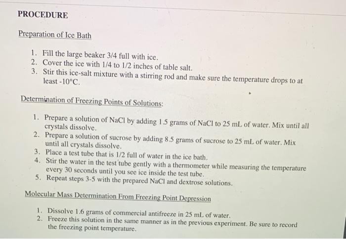 Freezing Point Depression The purpose of this | Chegg.com