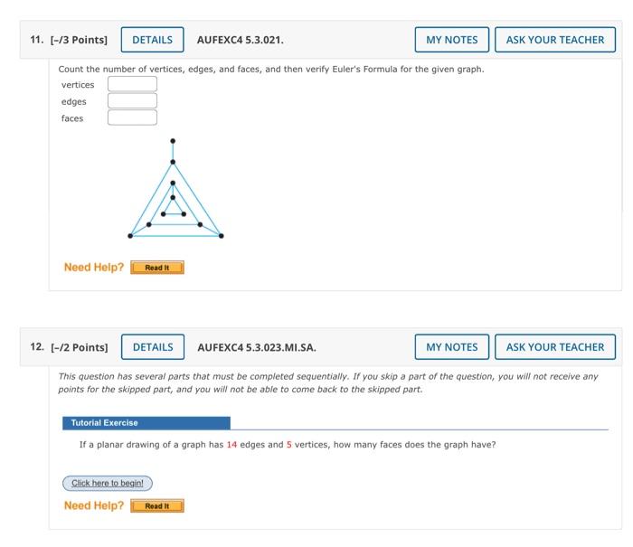 Solved 11. [-/3 Points) DETAILS AUFEXC4 5.3.021. MY NOTES | Chegg.com