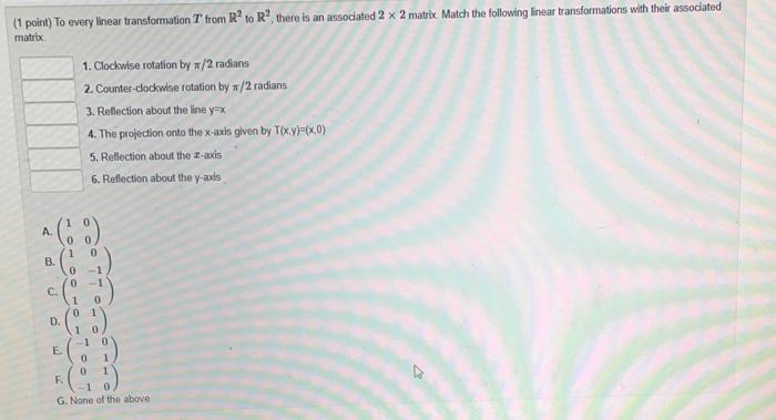 Solved (1 point) To every linear transformation T from R2 to | Chegg.com
