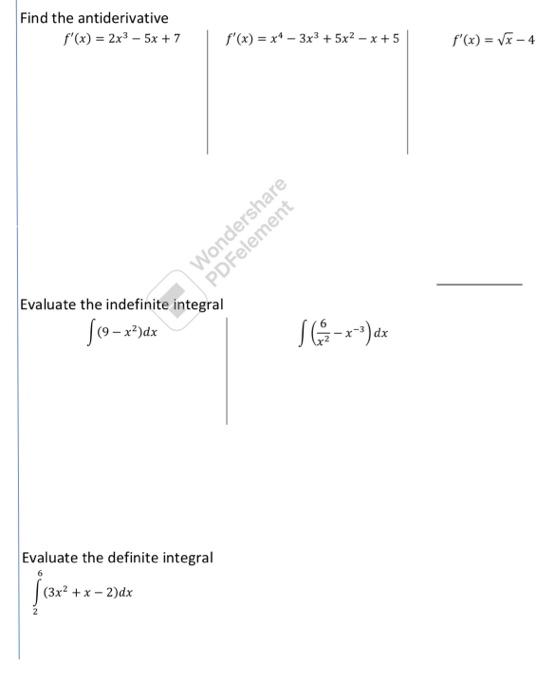 Solved Find the antiderivative Evaluate the indefinite | Chegg.com