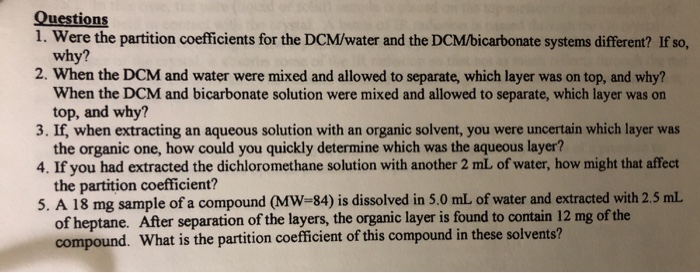 Solved Questions 1. Were the partition coefficients for the | Chegg.com