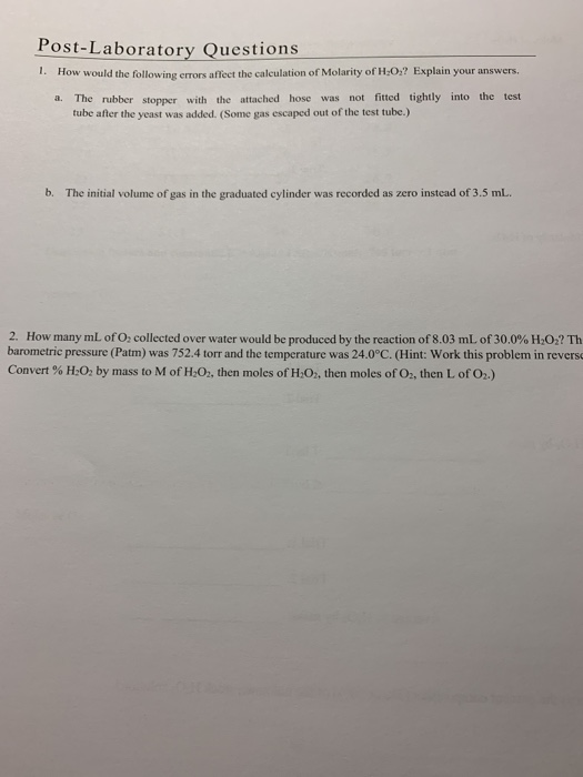 Post-Laboratory Questions 1. How would the following | Chegg.com