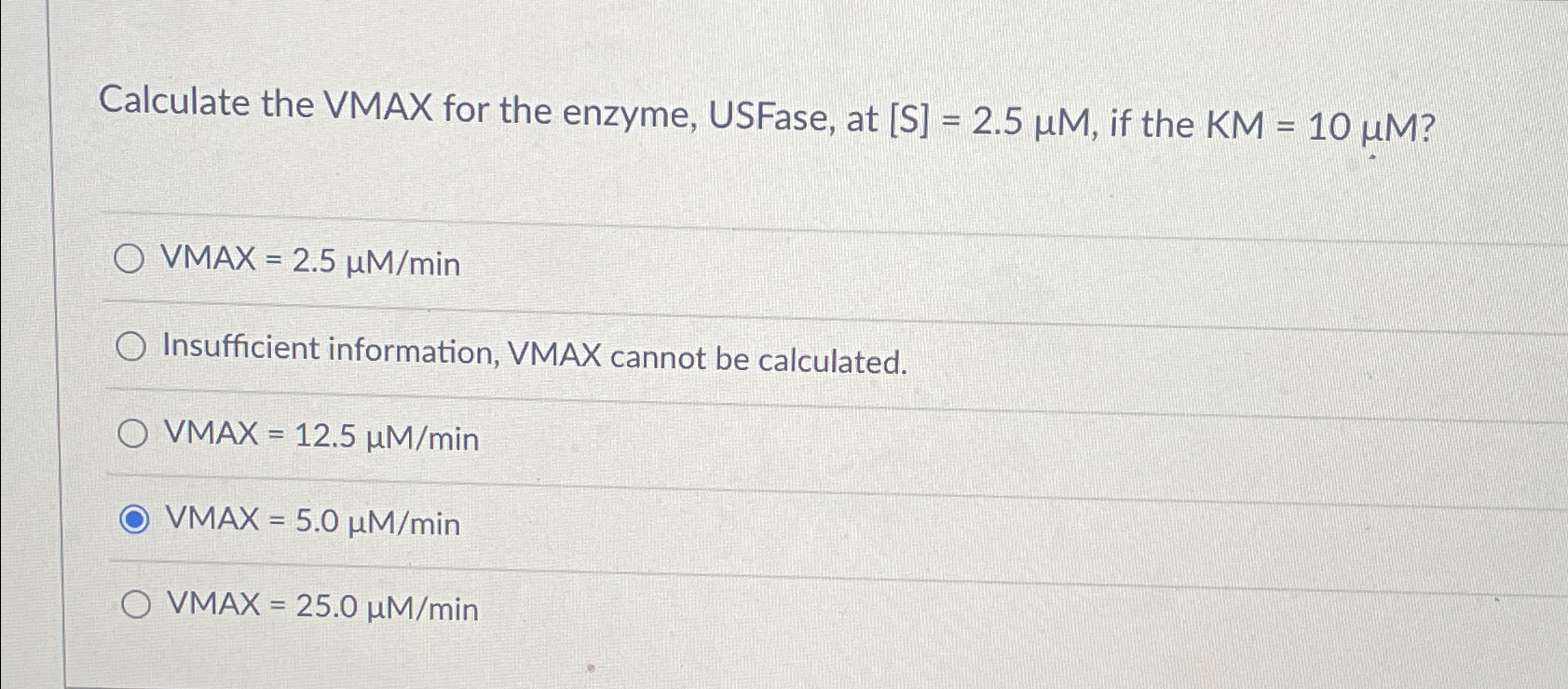 Solved Calculate the VMAX for the enzyme, USFase, at | Chegg.com