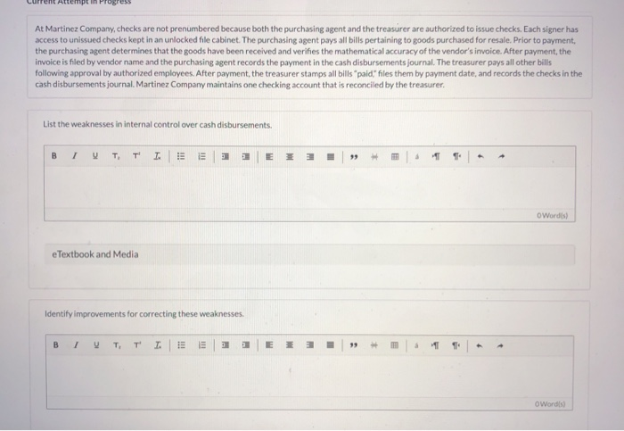 Solved At Martinez Company, checks are not prenumbered | Chegg.com