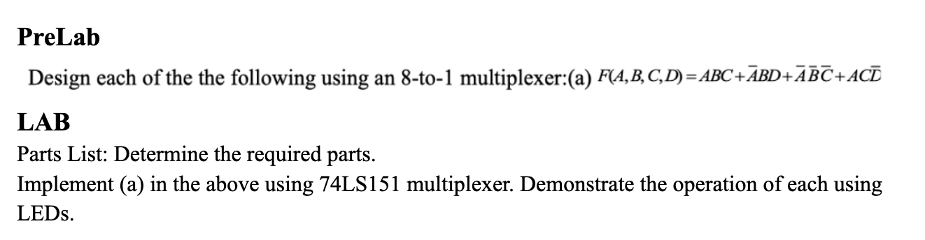 Solved PreLabDesign each of the the following using an | Chegg.com