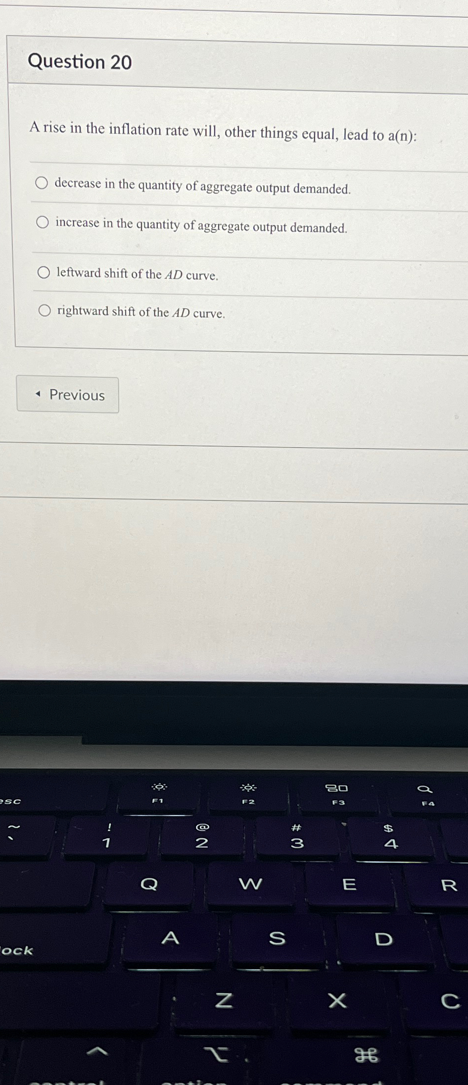 Solved Question 20A rise in the inflation rate will, other | Chegg.com