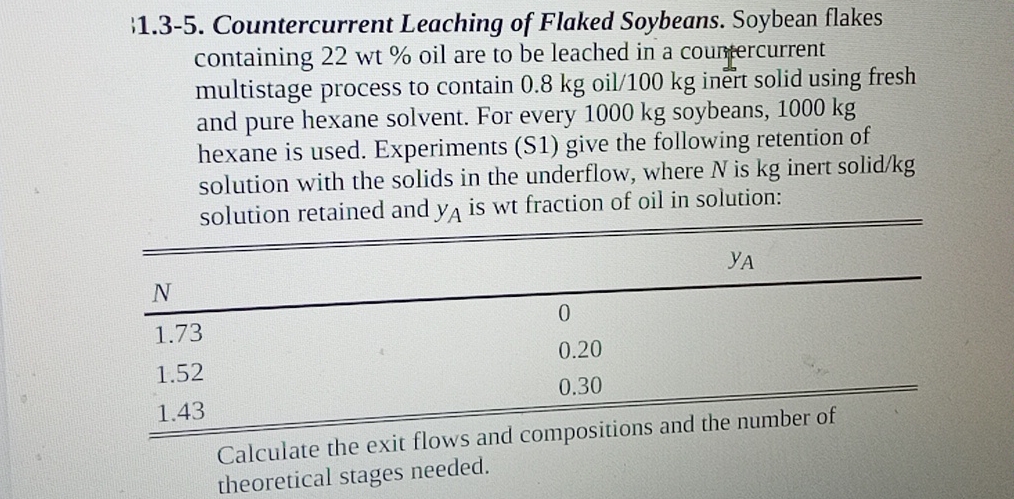 Solved 11.3-5. ﻿Countercurrent Leaching of Flaked Soybeans. | Chegg.com