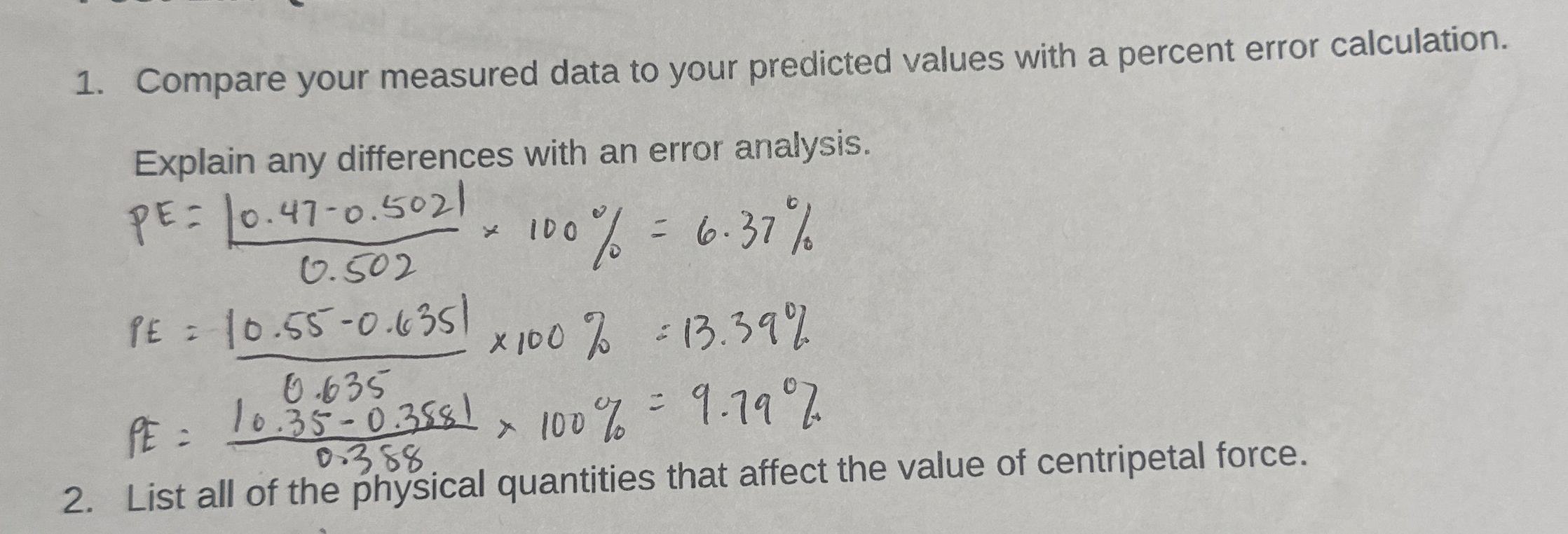 Solved Compare your measured data to your predicted values | Chegg.com