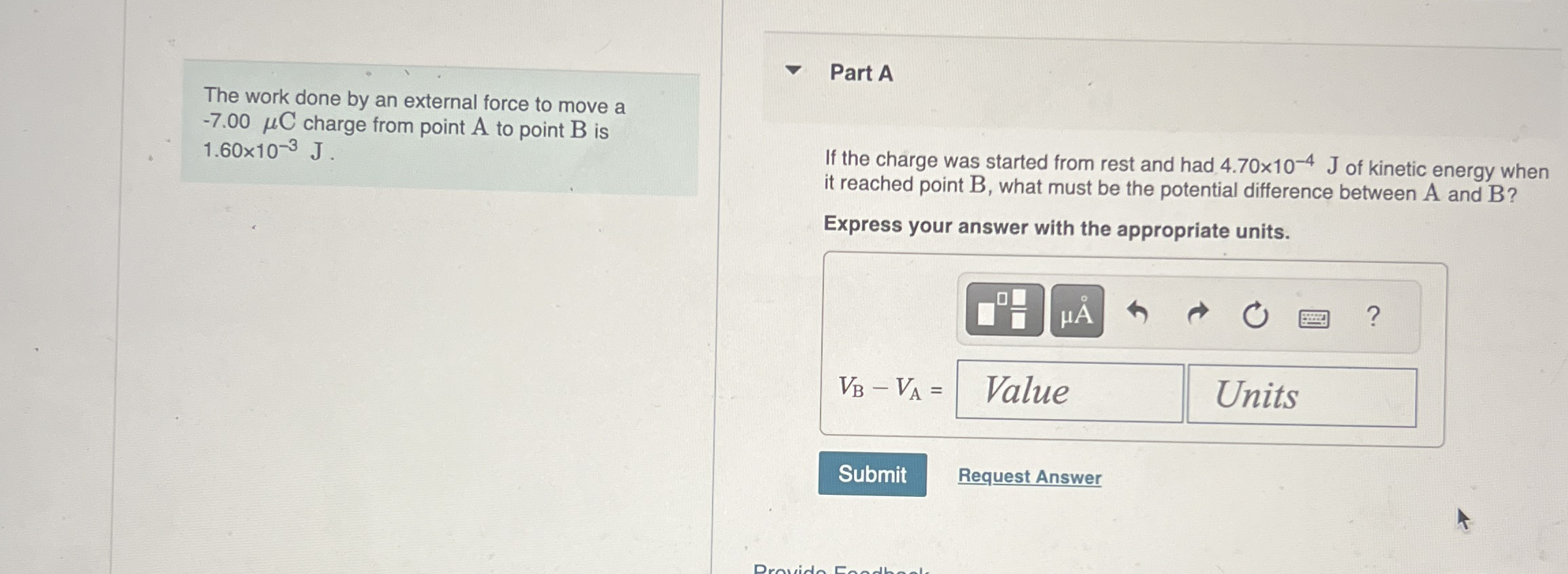 Solved The work done by an external force to move a -7.00μC | Chegg.com