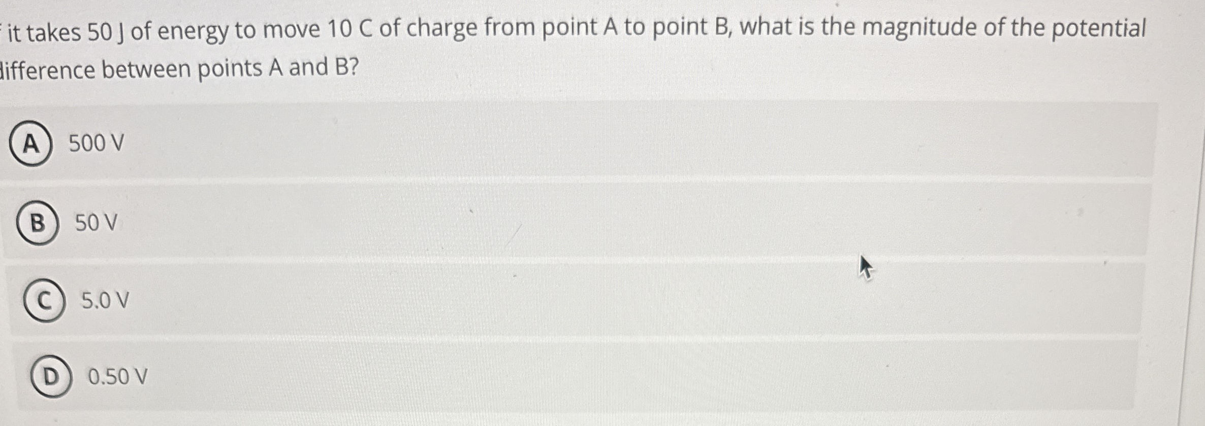 Solved it takes 50 ﻿J of energy to move 10 ﻿C of charge from | Chegg.com