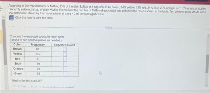 Solved According to the manulacturer of M8Ms, 13% of the | Chegg.com
