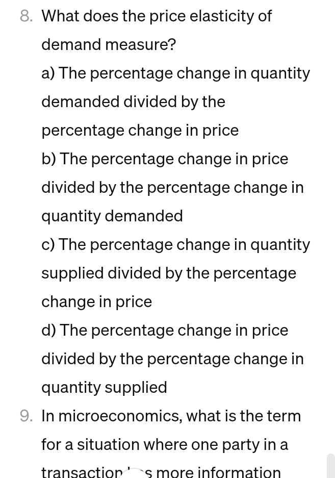 Solved What does the price elasticity of demand measure?a) | Chegg.com