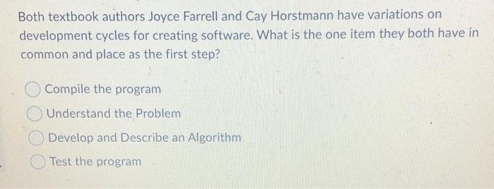 Solved Both textbook authors Joyce Farrell and Cay Horstmann | Chegg.com