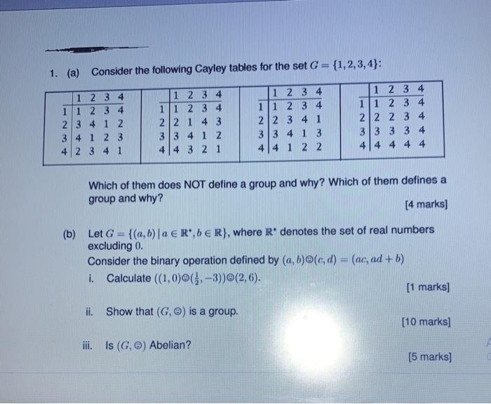 Solved 1. (a) Consider the following Cayley tables for the | Chegg.com