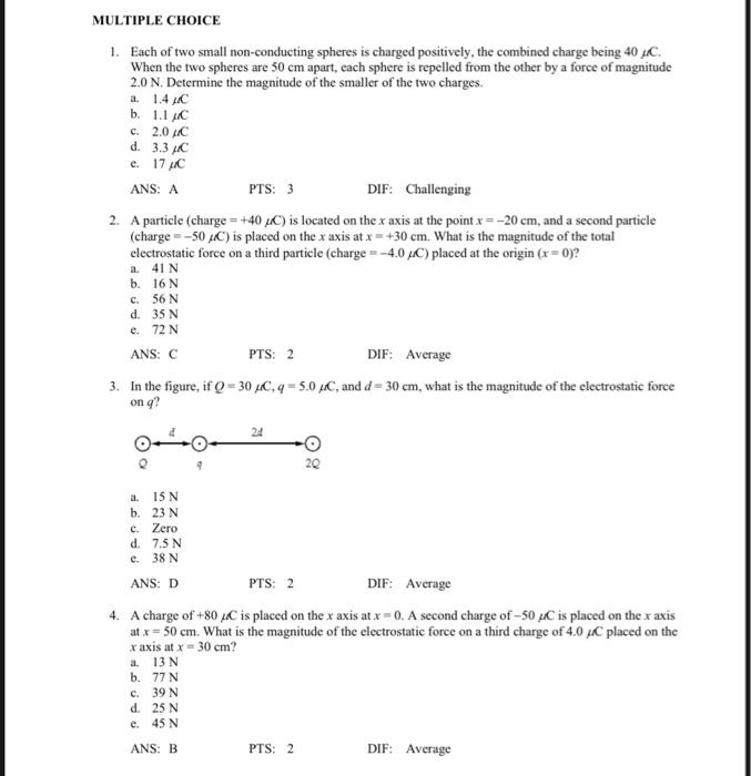 Solved 1. Each of two small non-conducting spheres is | Chegg.com