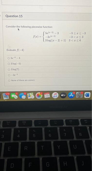 Solved # 3 Question 15 Consider the following piecewise | Chegg.com