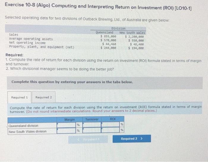 Solved Exercise 10-8 (Algo) Computing and Interpreting | Chegg.com