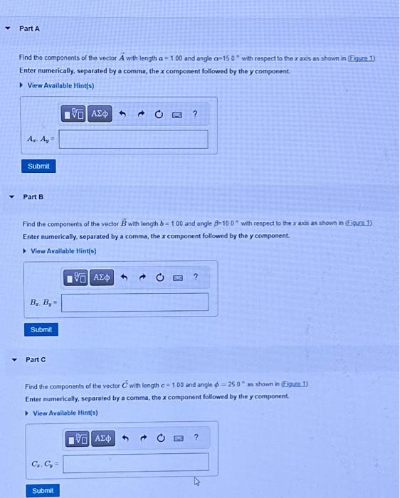 Solved Find the components of the vector A with length | Chegg.com