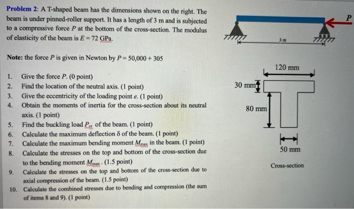 Solved Problem 2: A T-shaped beam has the dimensions shown | Chegg.com