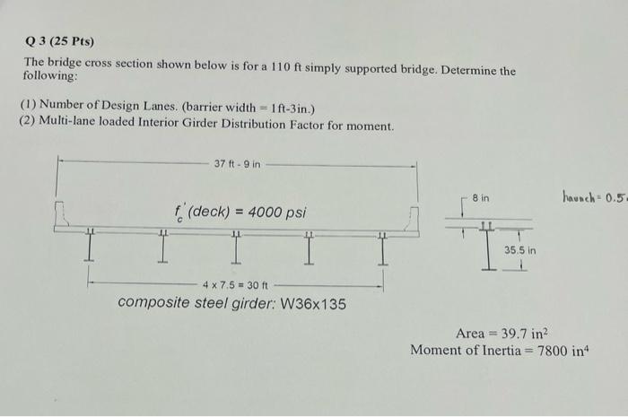 Q3 (25 Pts) The bridge cross section shown below is | Chegg.com