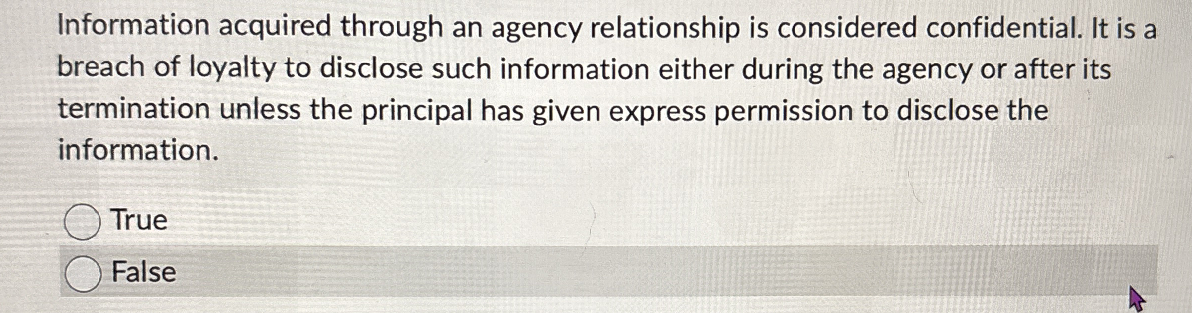 Solved Information acquired through an agency relationship | Chegg.com