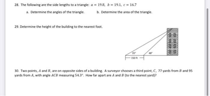 Solved 28. The following are the side lengths to a triangle: | Chegg.com