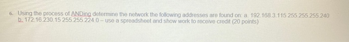 Solved 6. Using the process of ANDing determine the network | Chegg.com