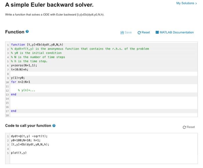 Solved A simple Euler backward solver. My Solutions ? Write | Chegg.com