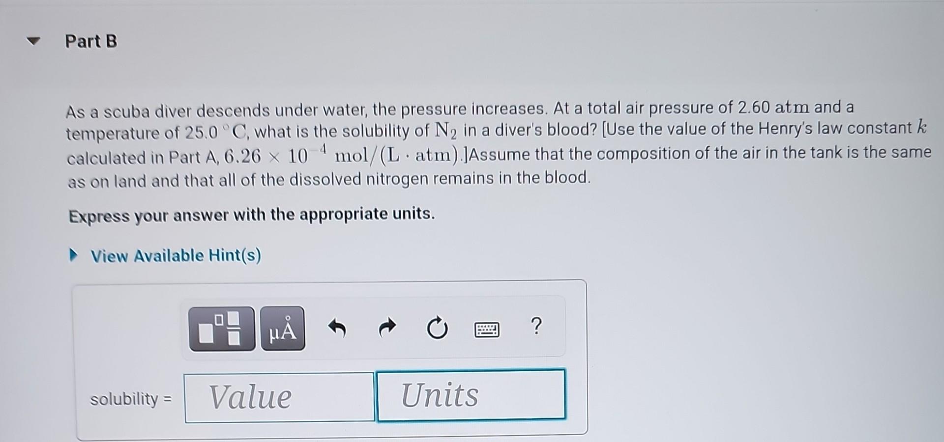Solved As a scuba diver descends under water, the pressure | Chegg.com