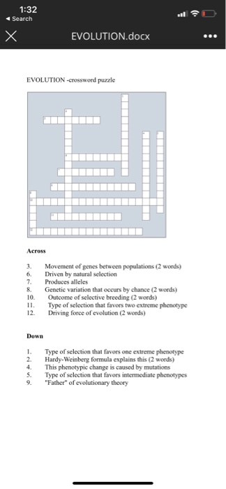 Solved 1:32 Search EVOLUTION.docx EVOLUTION -crossword | Chegg.com