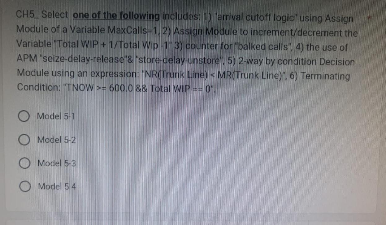 Solved CH5_ ﻿Select one of the following includes: 1) | Chegg.com