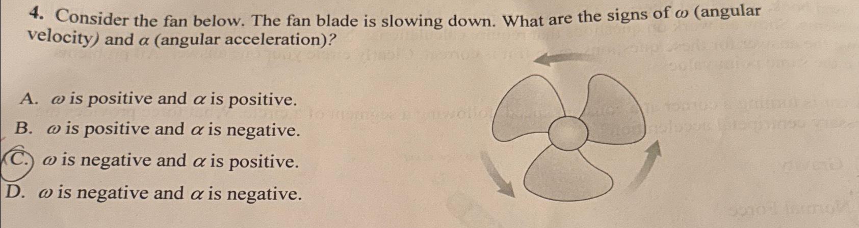 Solved Consider the fan below. The fan blade is slowing | Chegg.com