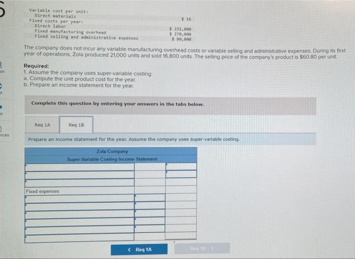 Solved 6 Exercise 6A-1 (Algo) Super-Variable Costing Income | Chegg.com
