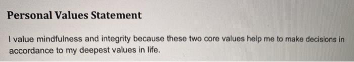 Solved Personal Values Statement I value mindfulness and | Chegg.com