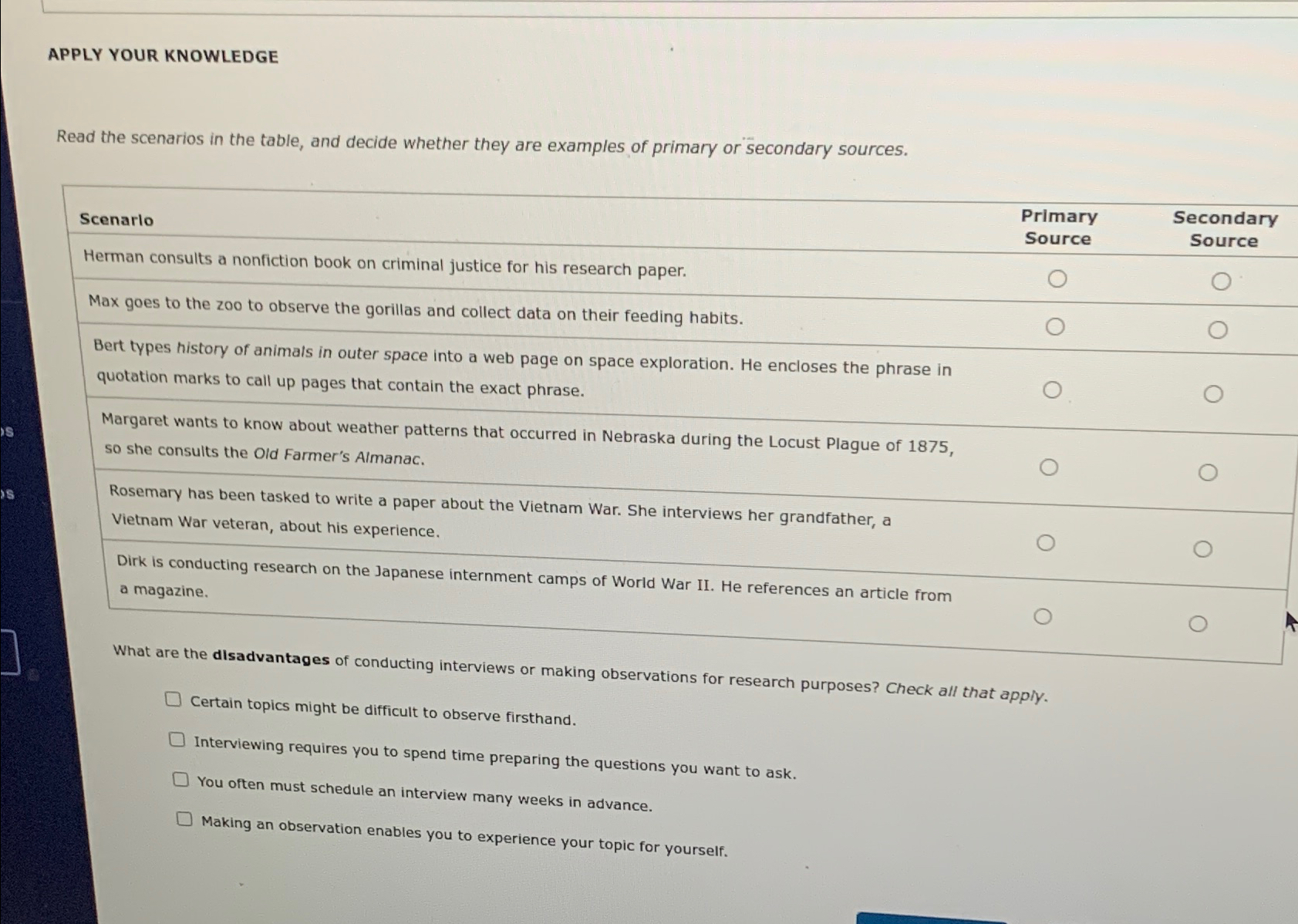 Solved APPLY YOUR KNOWLEDGERead the scenarios in the table, | Chegg.com