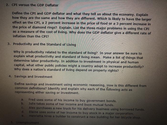 Solved 2. CPI versus the GDP Deflator Define the CPI and GDP | Chegg.com