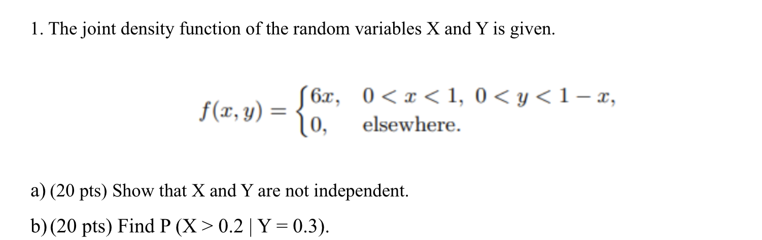 Solved The joint density function of the random variables x | Chegg.com