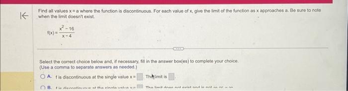 Solved Find all values x= a where the function is | Chegg.com
