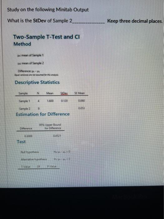 Solved Study on the following Minitab Output What is the | Chegg.com