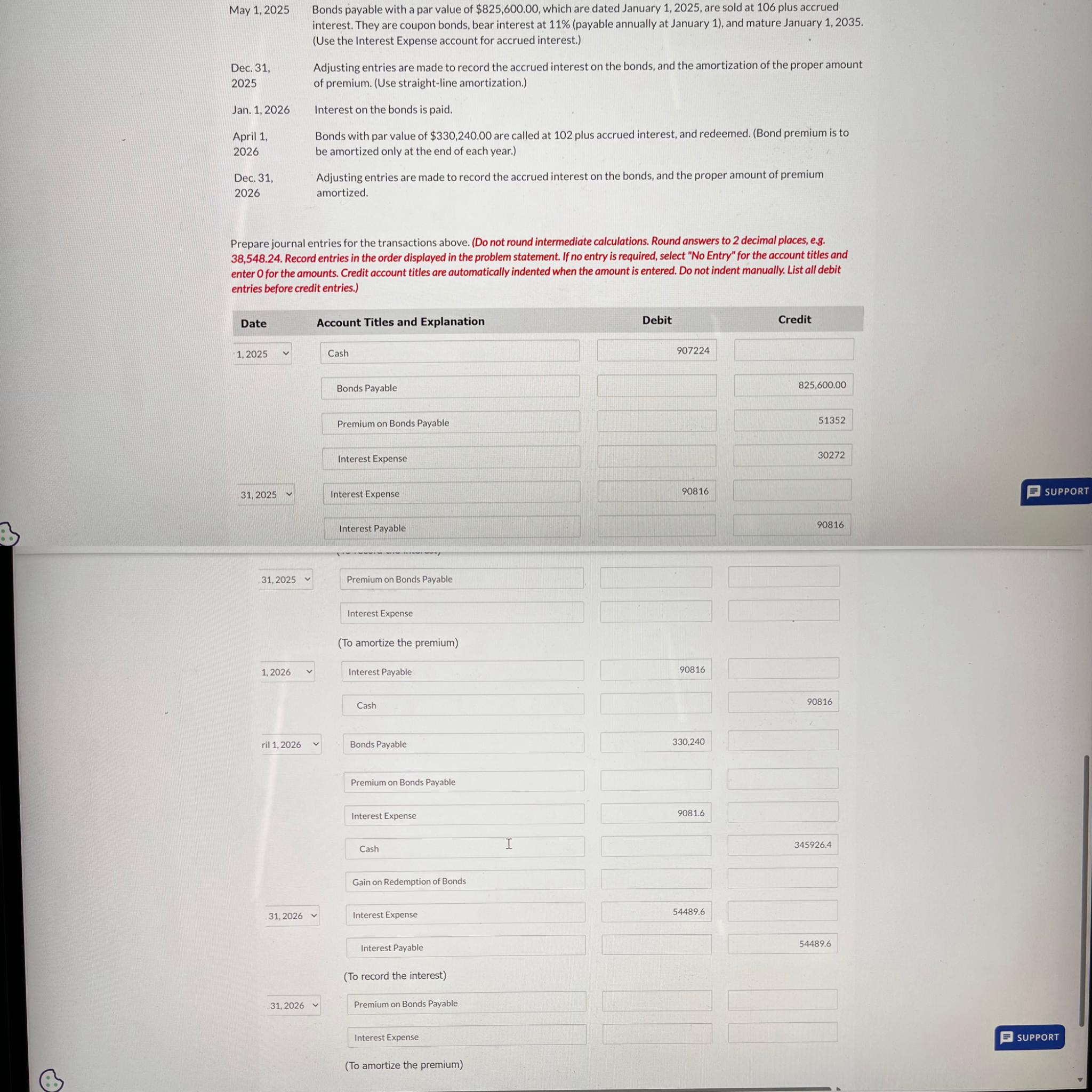 May 1,2025 ﻿Bonds payable with a par value of | Chegg.com