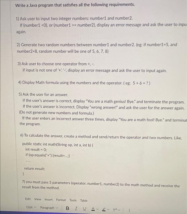 Solved Write a Java program that satisfies all the following | Chegg.com