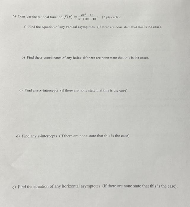 Solved 6) Consider the rational function | Chegg.com
