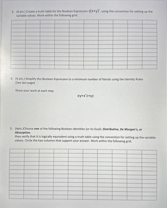 Solved 3. (4 pts) Create a truth table for the Boolean | Chegg.com