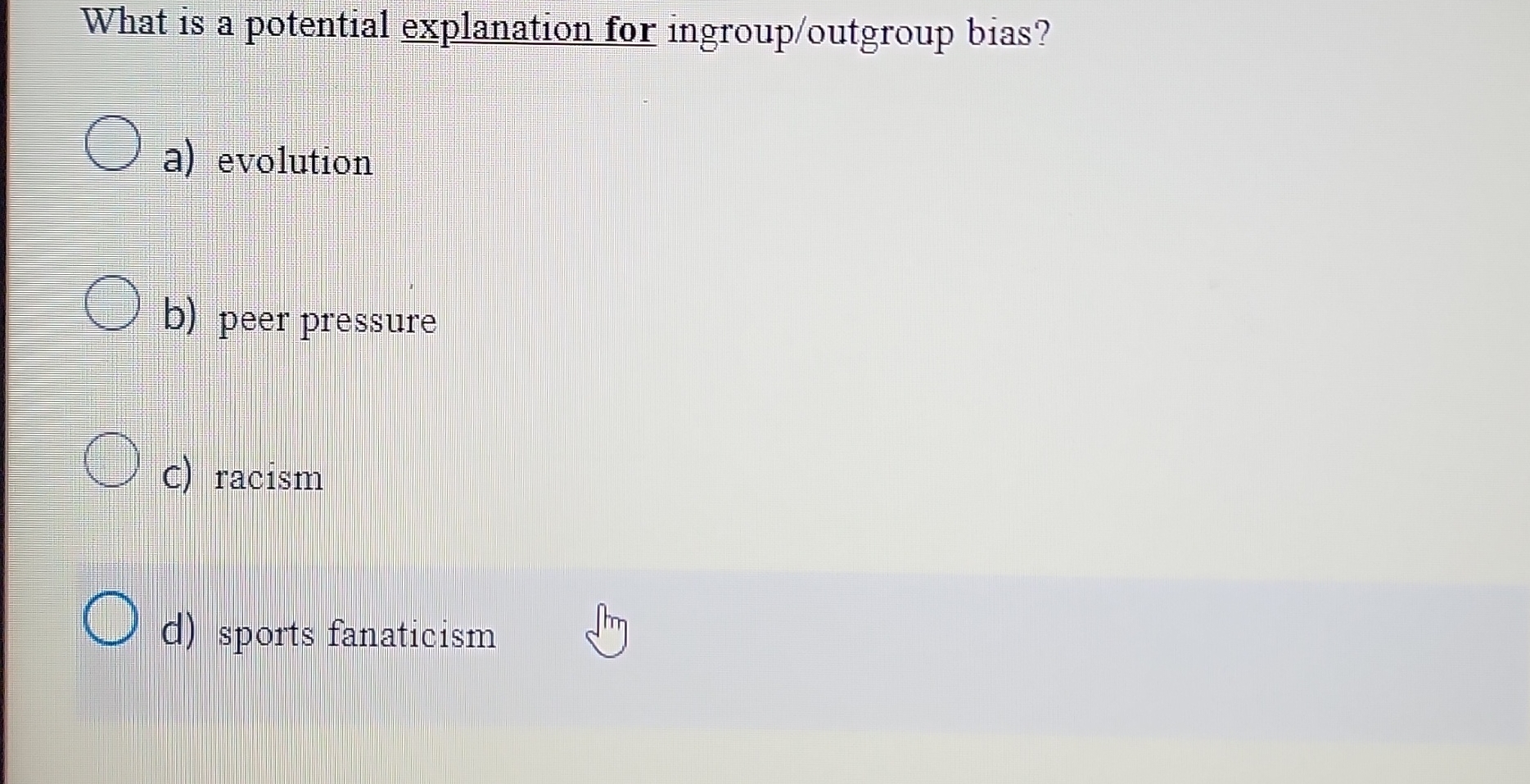 Solved What is a potential explanation for ingroup/outgroup | Chegg.com