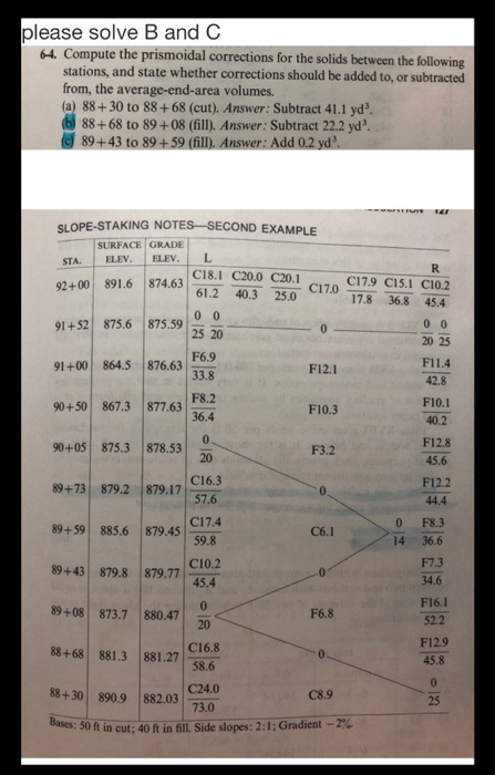 please solve B and C 64. Compute the prismoidal | Chegg.com