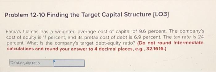 Solved Problem 12-10 Finding the Target Capital Structure | Chegg.com