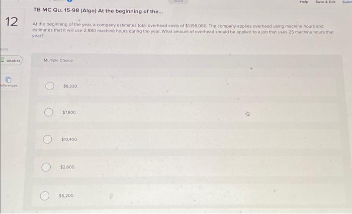 Solved TB MC Qu. 15-98 (Algo) At the beginning of the... At | Chegg.com