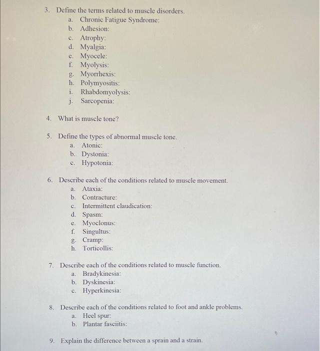 Solved 3. Define the terms related to muscle disorders. a. | Chegg.com